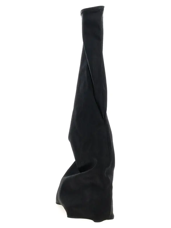 Rick Owens Fetish Boots In Overdyed Stretch Foil - Black