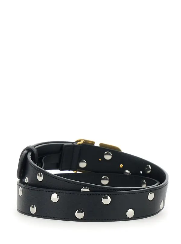 Valentino Garavani Leather Belt With Vlogo Buckle And Studs