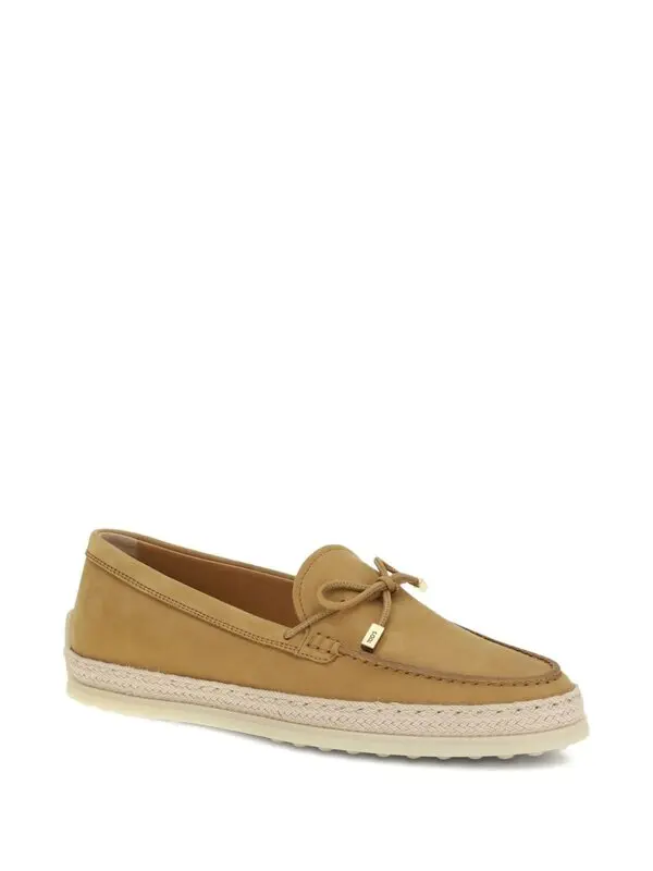 TOD'S Suede Leather Loafers With Raffia Trim - Multicolor