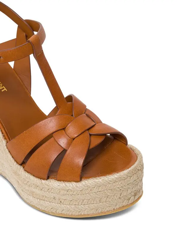Saint Laurent Tribute Leather Espadrille Wedges - Multicolor
