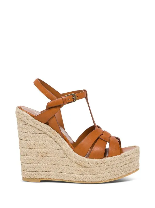 Saint Laurent Tribute Leather Espadrille Wedges - Multicolor