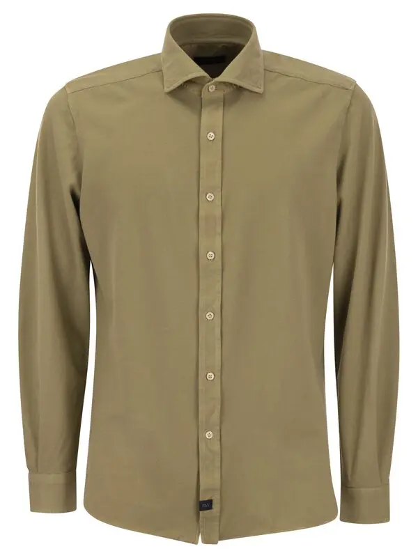 FAY Cotton French Collar Shirt - Brown