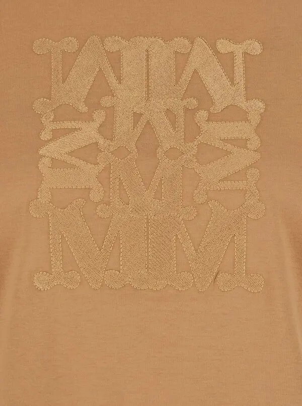 Max Mara Cotton Crewneck T-shirt With Logo Embroidery - Cream