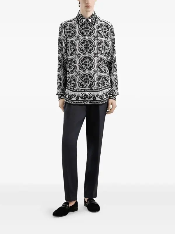 Dolce & Gabbana Majolica-print Silk Shirt - Black