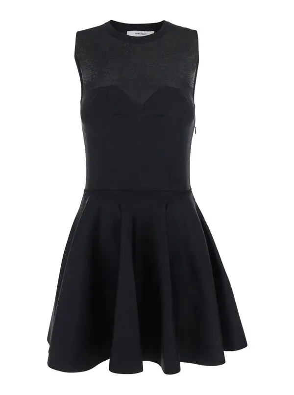 Givenchy Black Crewneck Sleeveless Flared Skirt Dress - Multicolor