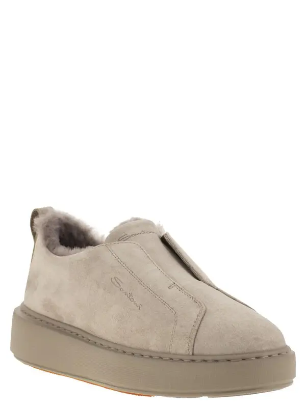 Santoni Slip-on Suede Sneakers With Fur Lining - Multicolor