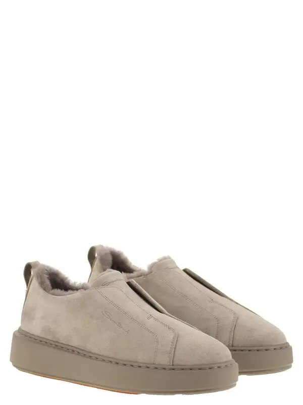Santoni Slip-on Suede Sneakers With Fur Lining - Multicolor