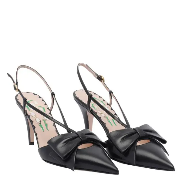 Valentino Garavani Slingback Pointed Toe Stiletto Heel With Bow Detailing - Black