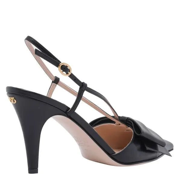 Valentino Garavani Slingback Pointed Toe Stiletto Heel With Bow Detailing - Black