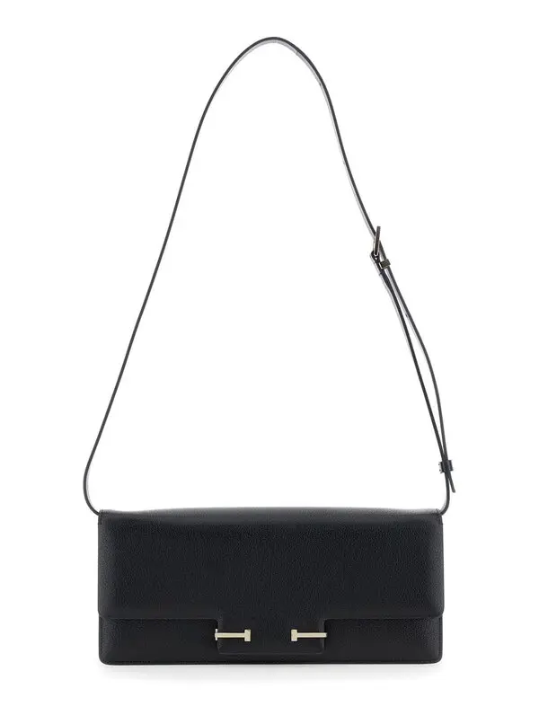 TOM FORD Grained Leather Crossbody Bag With T Plaque - Black