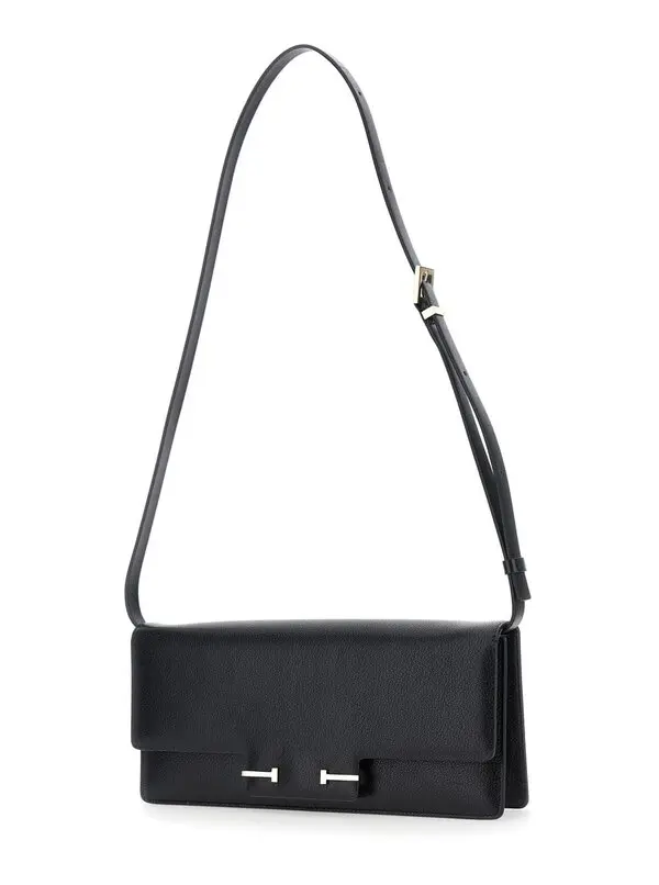 TOM FORD Grained Leather Crossbody Bag With T Plaque - Black
