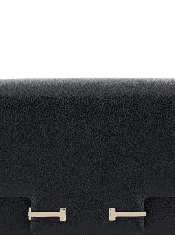 TOM FORD Grained Leather Crossbody Bag With T Plaque - Black