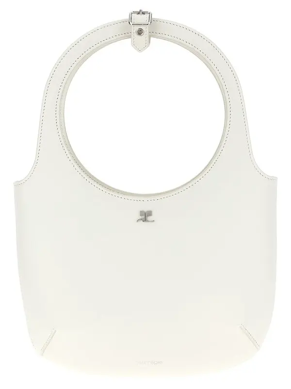 COURREGES Holy" Leather Handbag With Metal Logo - White