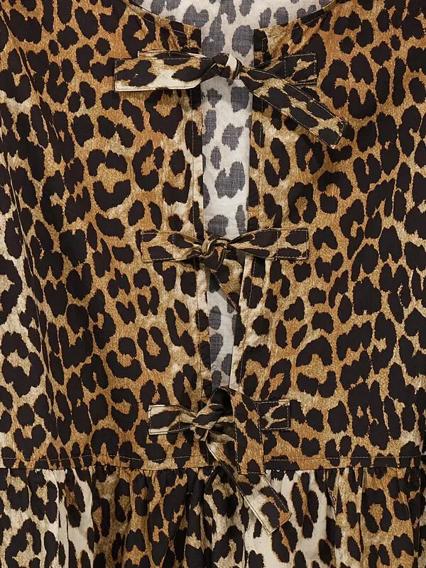 GANNI Leopard Print Cotton Poplin Dress - Multicolor