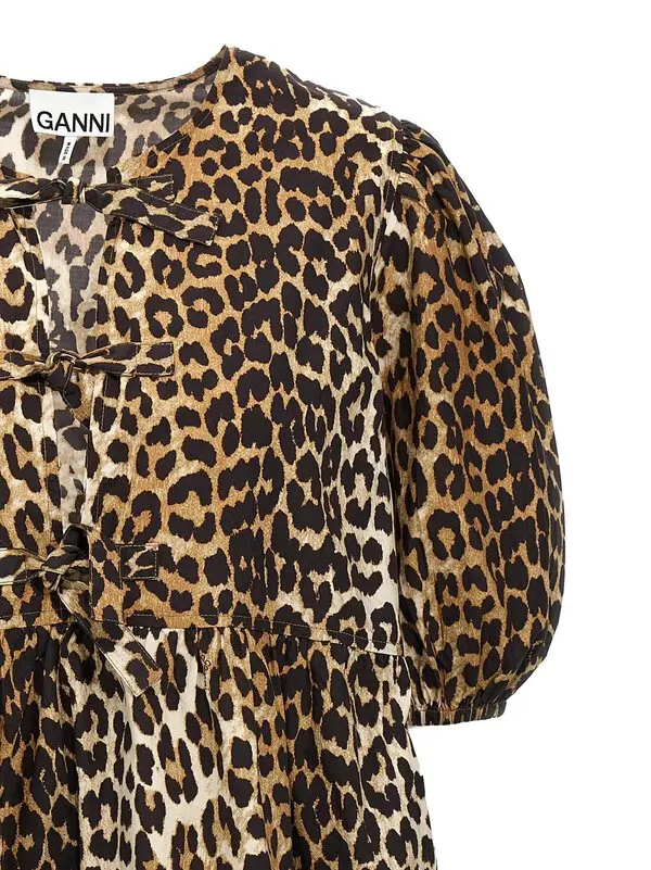 GANNI Leopard Print Cotton Poplin Dress - Multicolor