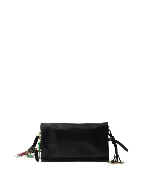 Prada Soft Sound Large Leather Shoulder Bag With Charms - Black