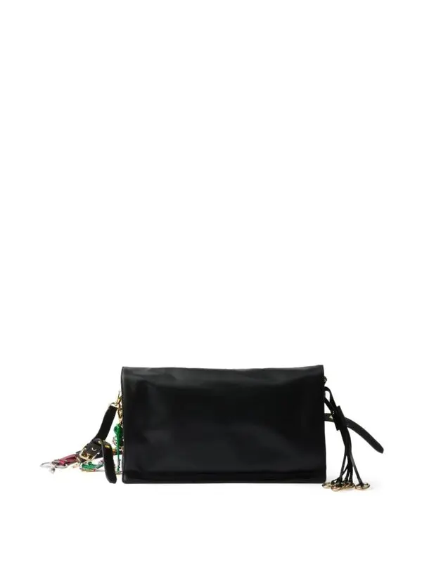 Prada Soft Sound Large Leather Shoulder Bag With Charms - Black