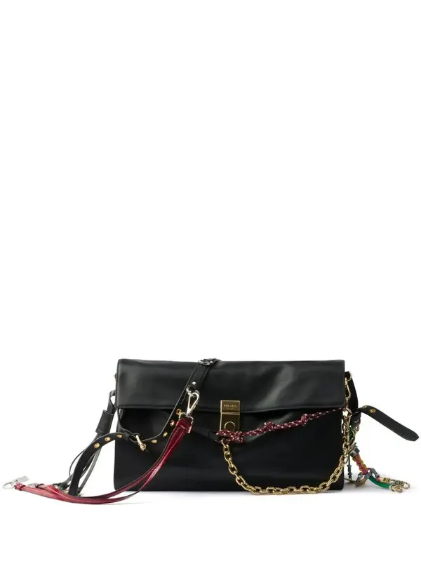 Prada Soft Sound Large Leather Shoulder Bag With Charms - Black