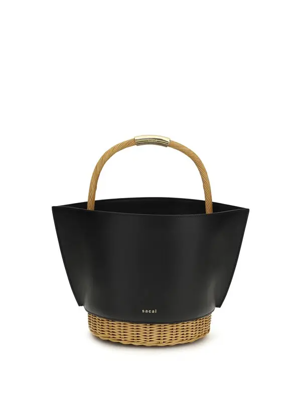 Sacai Leather And Rattan Basket Handbag - Black