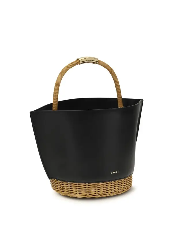 Sacai Leather And Rattan Basket Handbag - Black