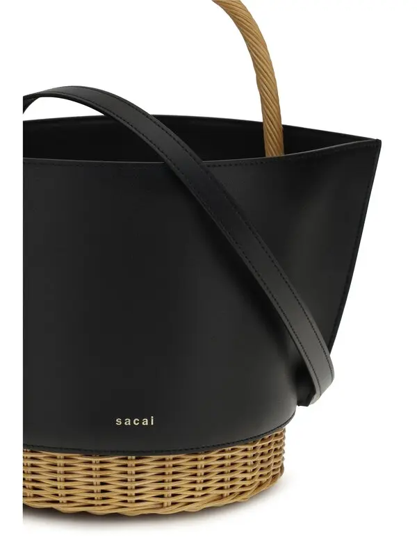 Sacai Leather And Rattan Basket Handbag - Black