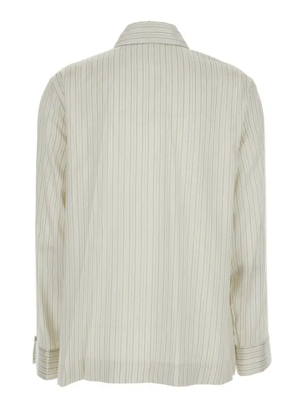 Fendi Silk Striped Shirt With Pointed Collar And Asymmetrical Closure - Multicolor