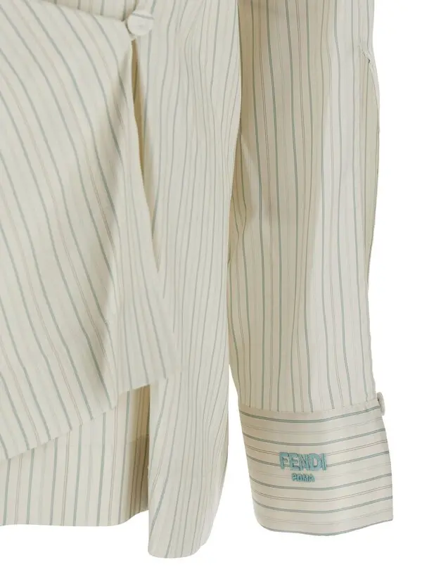 Fendi Silk Striped Shirt With Pointed Collar And Asymmetrical Closure - Multicolor
