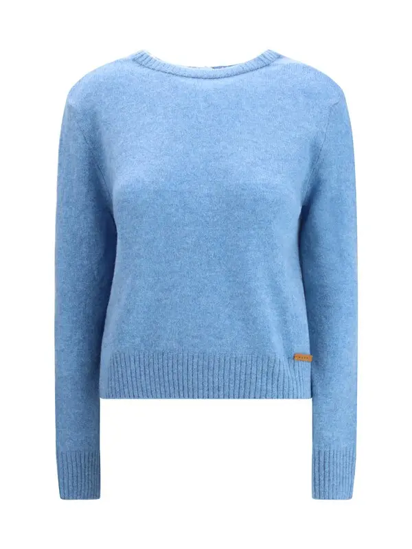 Marni Long-sleeve Crewneck Sweater With Back Tie Detail - Blue