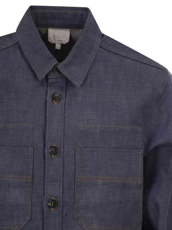 A.p.c. Cotton Denim Shirt With Patch Pockets - Blue