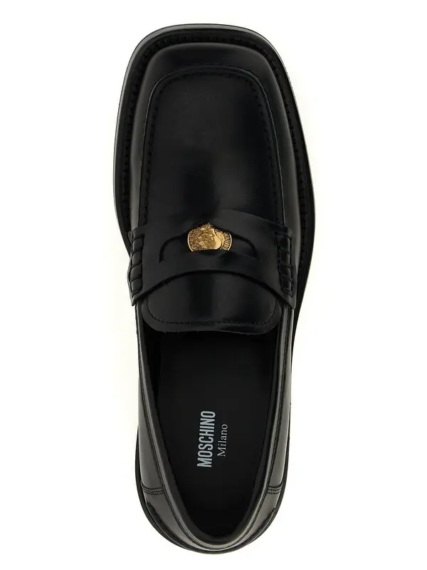 Moschino Berlin Leather Loafers With Metal Coin Detail