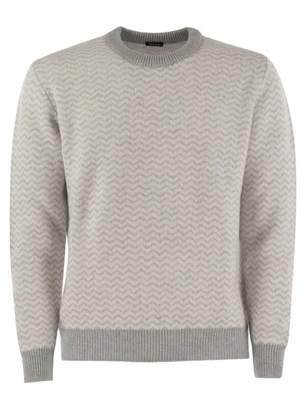 Kiton Crew Neck Cashmere Jumper With Geometric Pattern
