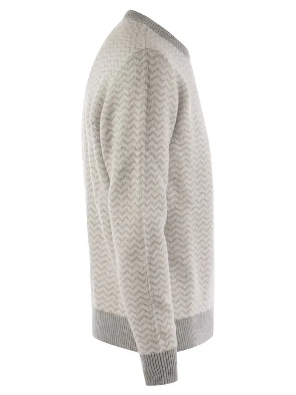 Kiton Crew Neck Cashmere Jumper With Geometric Pattern