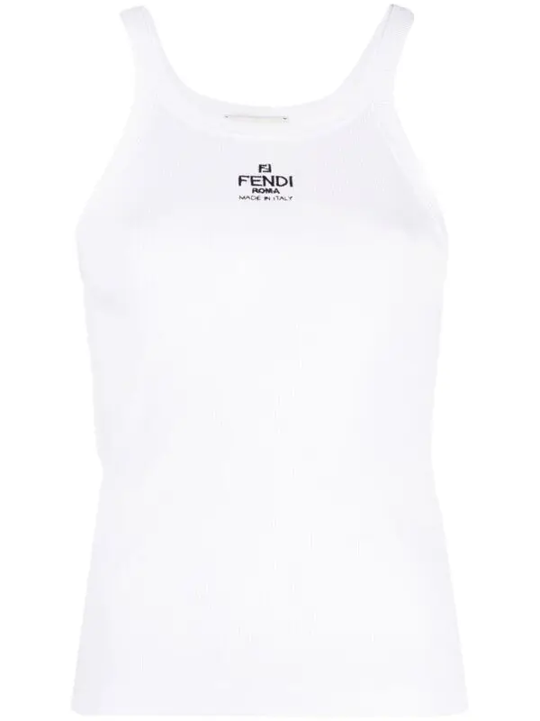Fendi Logo Embroidered Cotton Tank Top - Multicolor