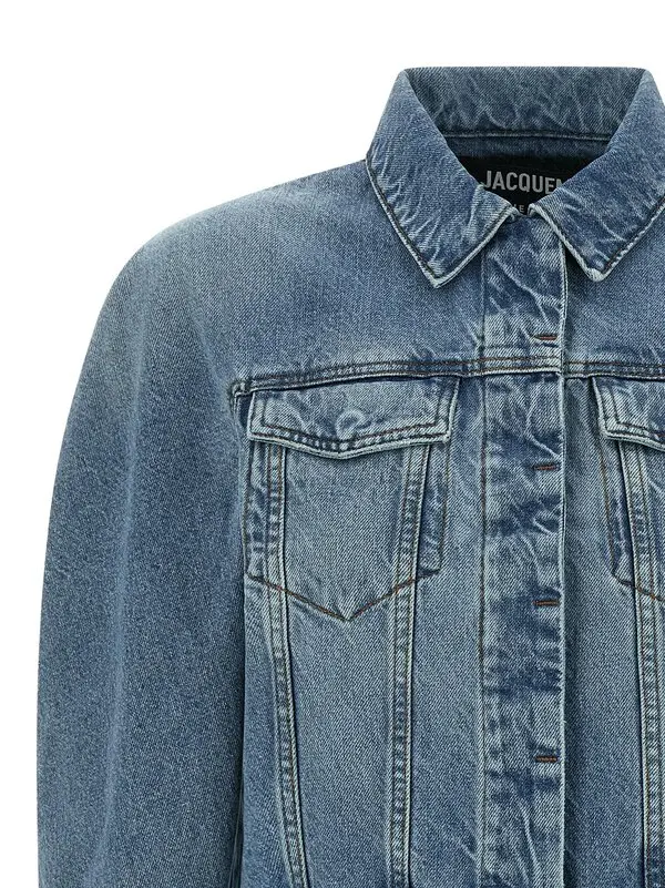 Jacquemus La Veste De-nimes Ovalo Cropped Denim Jacket - Blue