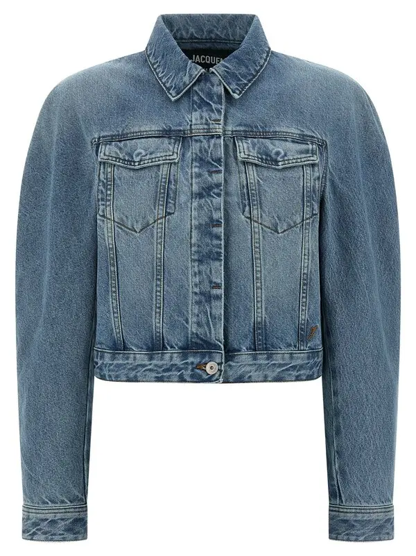 Jacquemus La Veste De-nimes Ovalo Cropped Denim Jacket - Blue