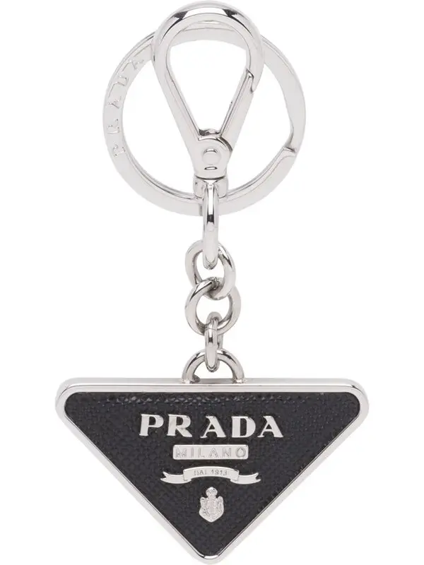 Prada Saffiano Leather And Metal Keychain - Black