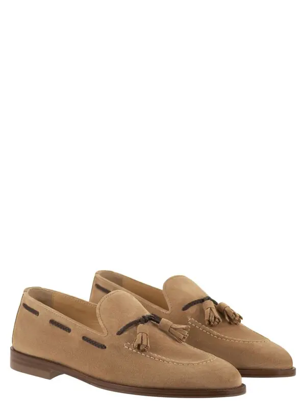 Brunello Cucinelli Suede Tassel Loafers - Cream