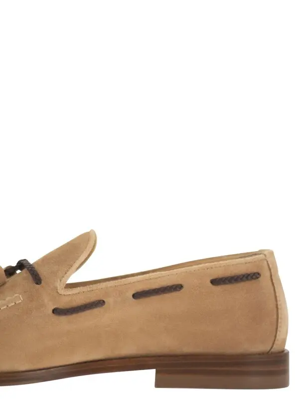 Brunello Cucinelli Suede Tassel Loafers - Cream