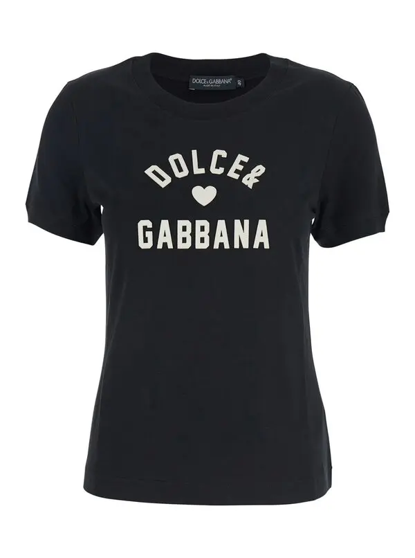 Dolce & Gabbana Cotton Crewneck T-shirt With Maxi Logo - Black