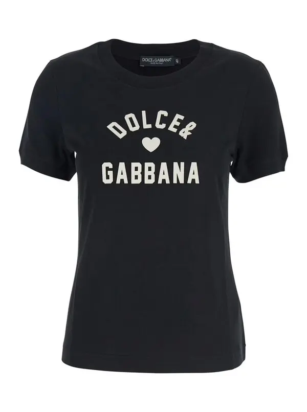 Dolce & Gabbana Cotton Crewneck T-shirt With Maxi Logo - Black