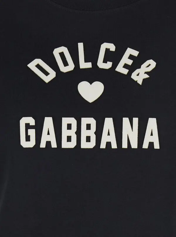 Dolce & Gabbana Cotton Crewneck T-shirt With Maxi Logo - Black