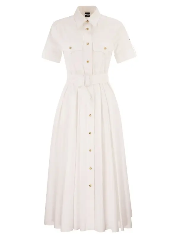 FAY Stretch Cotton Poplin Shirt Dress - White