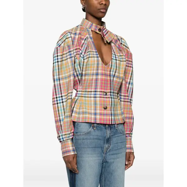 VIVIENNE WESTWOOD Checked Shirt With Tie Detail - Cream