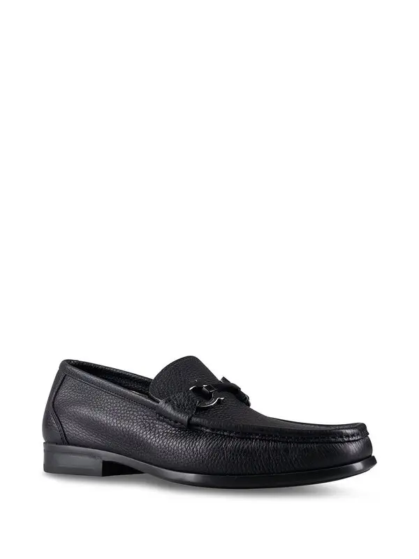 FERRAGAMO Grained Leather Gancini Loafers - Black