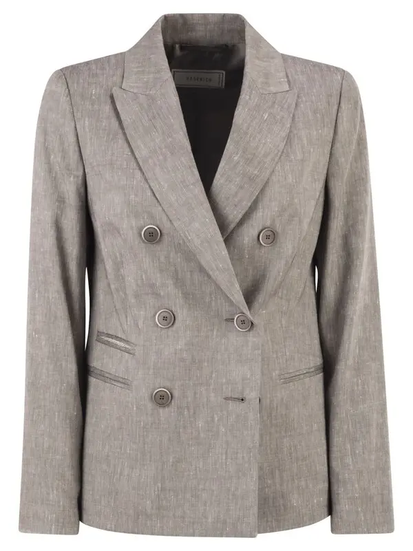 Peserico Double-breasted Blazer In Linen And Wool Blend - Brown