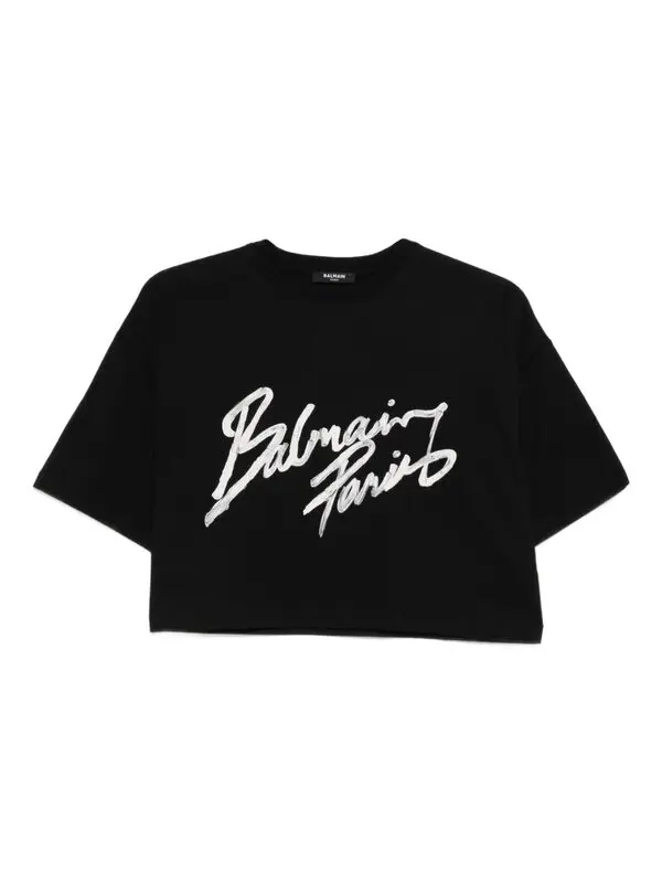 Balmain Logo Cotton Cropped T-shirt - Multicolor