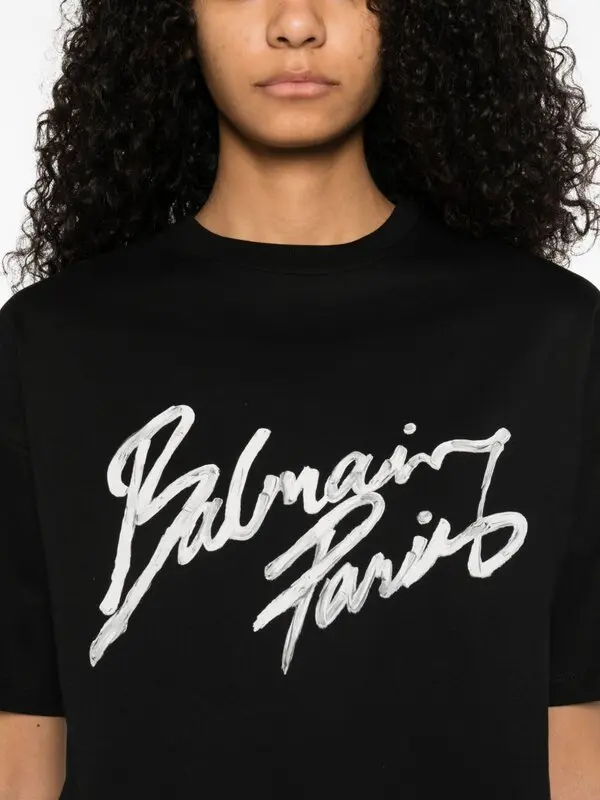 Balmain Logo Cotton Cropped T-shirt - Multicolor