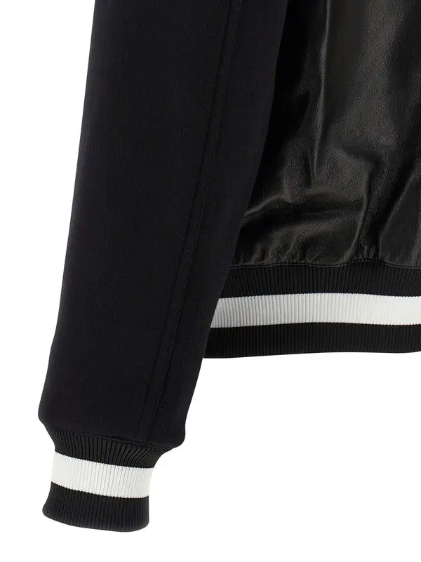 Balmain Varsity Bomber Jacket With Leather And Wool Sleeves - Multicolor