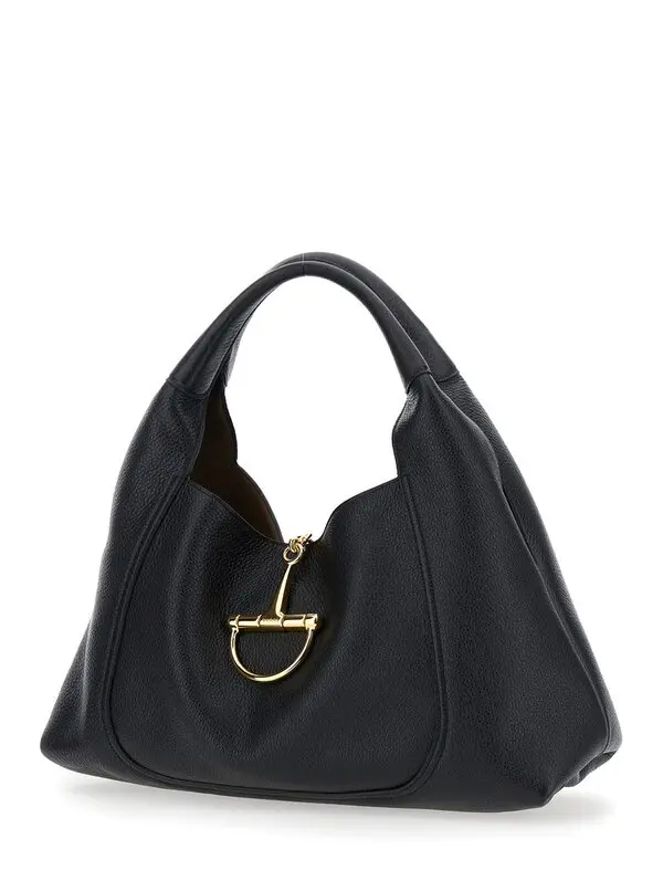 Gucci Grained Leather Horsebit Shoulder Bag - Black