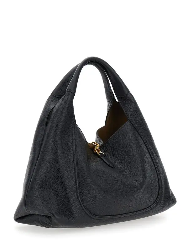 Gucci Grained Leather Horsebit Shoulder Bag - Black